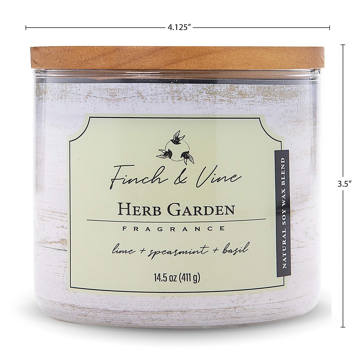 Carolina Candle Herb Garden Scented Jar Candle, Finch & Vine Collection, 3 Wick, 14.5 oz - Up to 60 Hours Burn