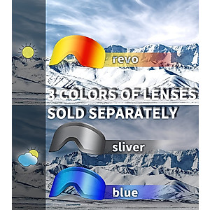 RABIGALA Ski Goggles with Detachable Lens, Frameless Magnetic Interchangeable Lens Anti-Fog 100% UV Protection Snowboard Snow Goggles (silver/silver)