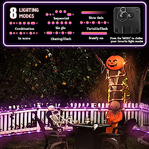 Solar Halloween Rope Lights Outdoor, 2 Pack 33 ft 100 LED 8 Modes Solar Orange Purple String Lights, Solar Powered Waterproof Tube Lights for Halloween Tree Garden Fence Yard Party Outdoor Decorations