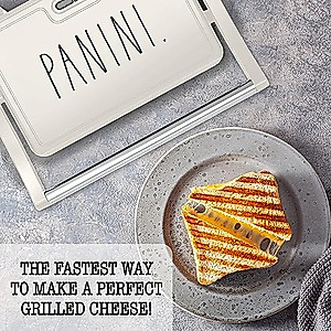 Rae Dunn Panini Maker - 750 Watt 2-Slice Press Grill with Indicator Lights | Opens 180 Degrees | Double Sided Heating | Non-stick Cooking | Cool Touch Handle | Easy to Clean, Cream
