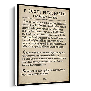 F Scott Fitzgerald Quote,The Great Gatsby,So We Beat On, Boats Against The Current Print Canvas wall art For living room bedroom office home decoration artwork 8"x12"Framed