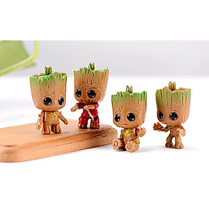 ZEshops 4pcs/Set Miniature Fairy Garden Sitting Groot Figurine PVC Statue Groot in for Kids Home Car Decor Gift