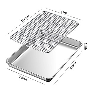 Baking Sheet with Rack Set [2 Pans + 2 Racks], Wildone Stainless Steel Cookie Sheet Baking Pan Tray with Cooling Rack, Size 12 x 10 x 1 Inch, Non Toxic & Heavy Duty & Easy Clean