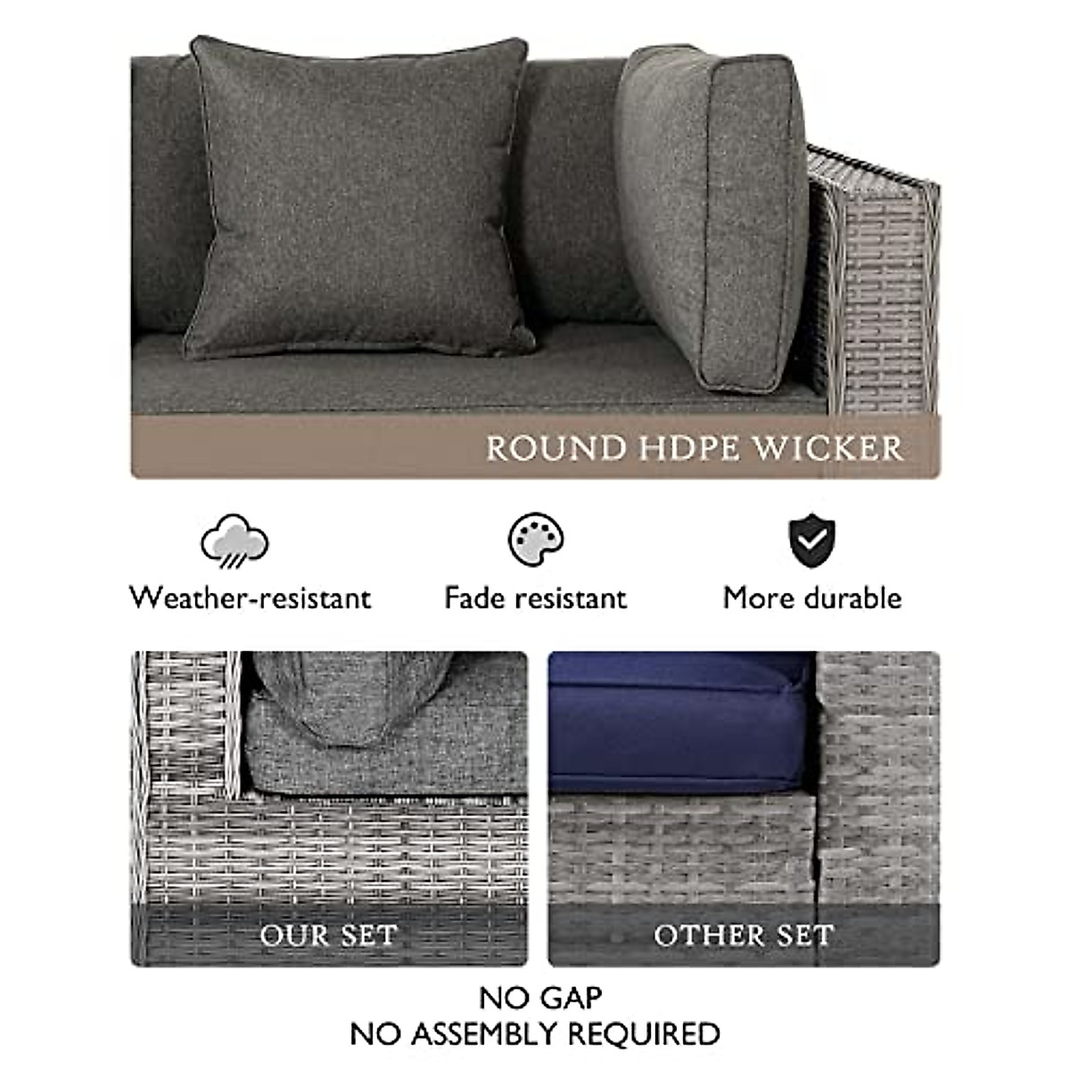 SUSIE'S GARDEN Outdoor Patio Sectionals Set No Assembly Aluminum Patio Furniture 8 Piece Outdoor Sofa Wicker Ottoman Chair Table w/Free Raincovers and Toss Pillows