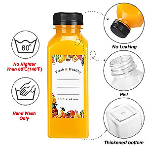 Moretoes 10pcs 12oz Plastic Bottles with Caps, Empty Reusable Drink Containers with Labels, Bulk Clear Beverage Containers for Juicing Drinking Milkshake Tea and Other Beverages