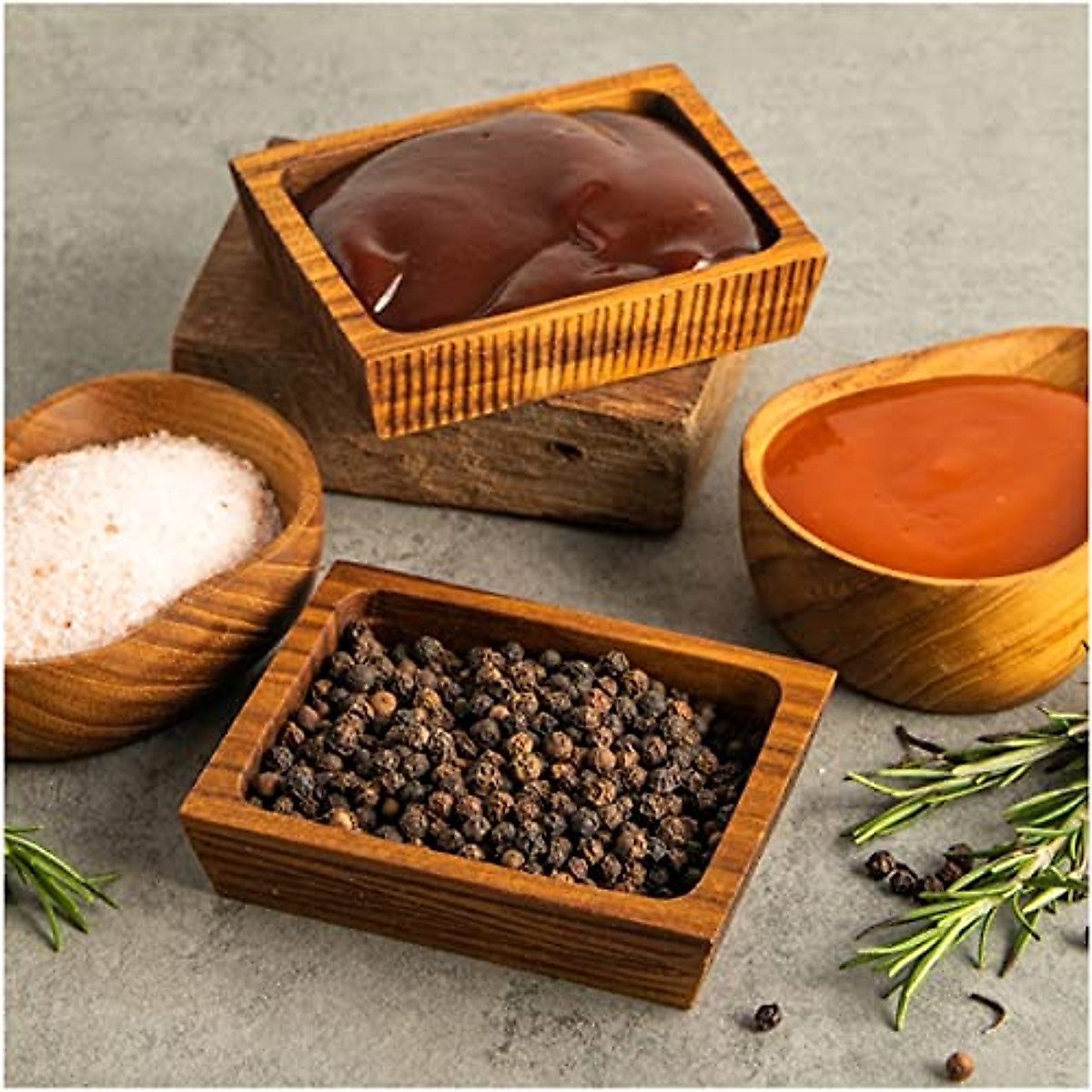 MAKOLO Wooden Soy Sauce Dish Small Dipping Bowls Kitchen Prep Wood Cup for Dip, Condiment, Seasoning, Nuts, Candy, Appetizers, Decoration, Set of 4