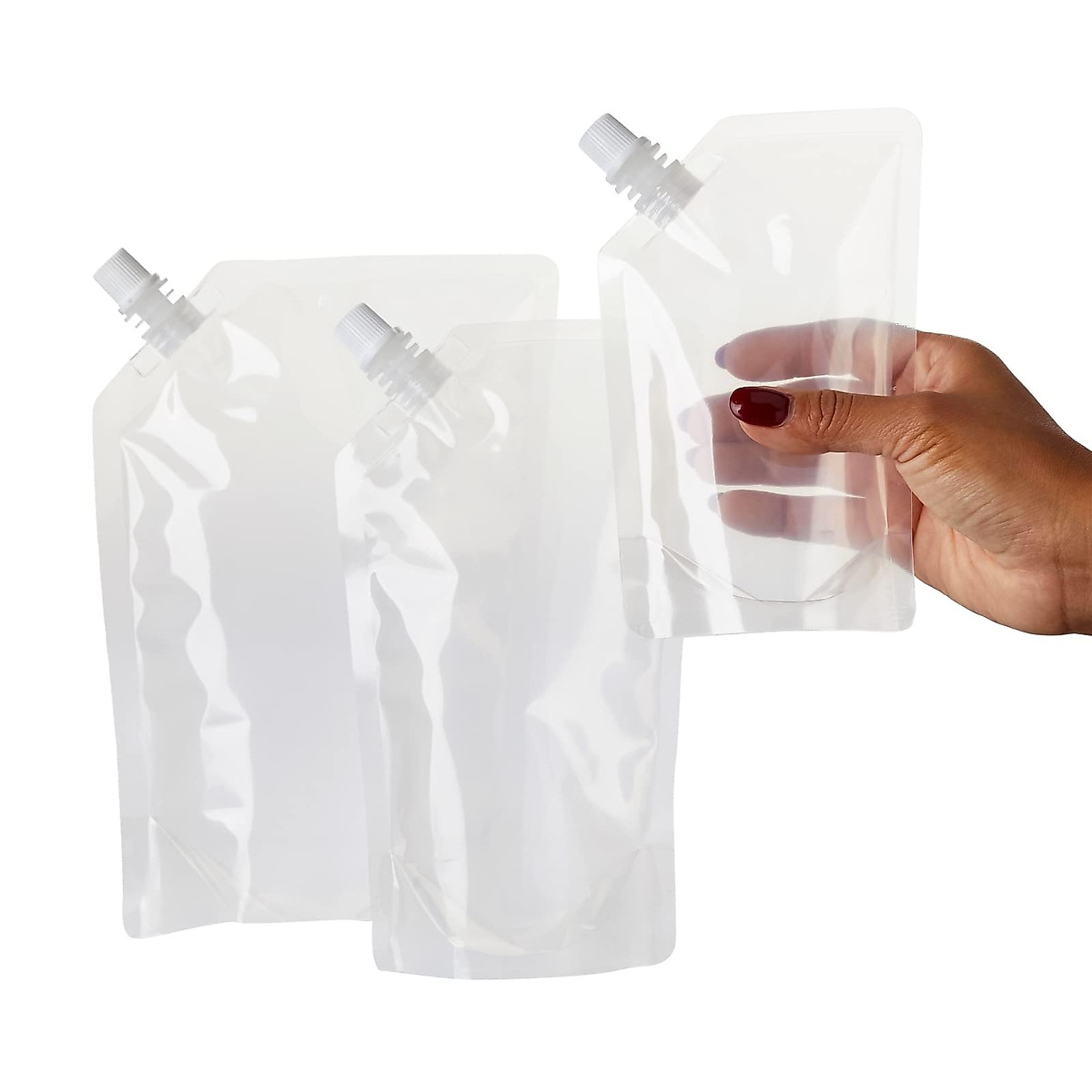 Stockroom Plus 30 Pack Reusable Adult Plastic Drink Pouches with Funnels for Juice, Soda, Liquor (8, 16, 32 Ounces)