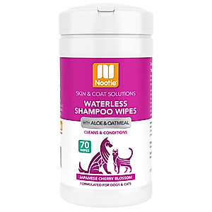 Nootie Waterless Shampoo Wipes for Dogs & Cats - Long Lasting Japanese Cherry Blossom Fragrance - Sold in Over 10,000 Vet Clinics and Pet Stores Worldwide, Made in USA - 70 Count