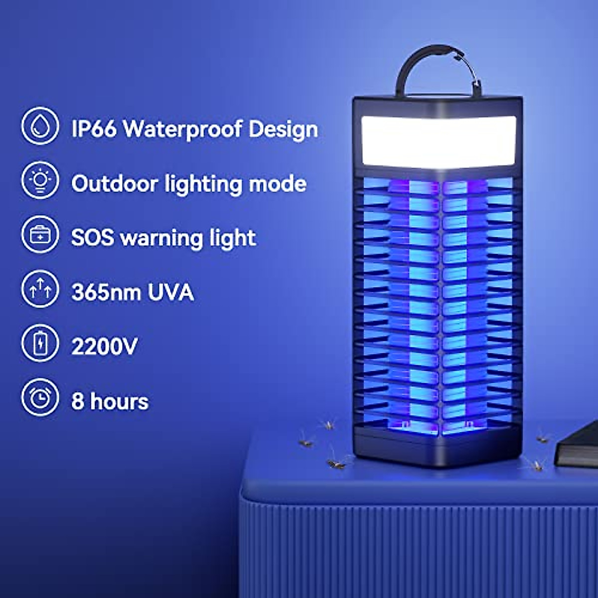 Bug Zapper, Bug Zapper Indoor, Outdoor, Mosquito Zapper, Mosquito Trap, Fly Zapper, Cordless Killer for Home Garden and Patio Use （Black）