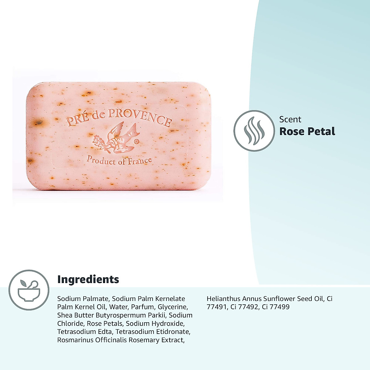 Pre de Provence Artisanal French Moisturizing Soap Bar, Shea Butter Enriched, Quad Milled for Long Lasting Rich Smooth Lather, 5.3 Ounce, Rose Petal