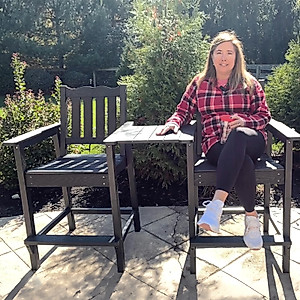 Stoog All-Weather Balcony Chairs Set, Tall Adirondack Chair Set of 2 with 16" Connecting Tray, Poly Outdoor Chairs for Backyard, Garden, Deck and Patio, Black