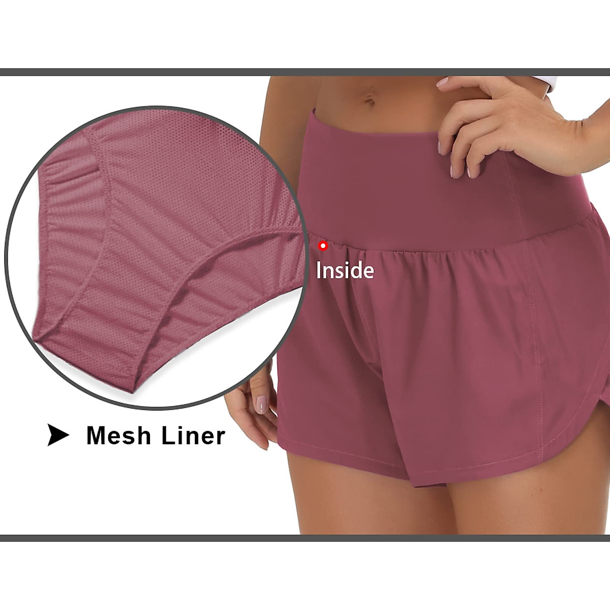 THE GYM PEOPLE Womens High Waisted Running Shorts Quick Dry Athletic Workout Shorts with Mesh Liner Zipper Pockets (Rose Red, X-Small)