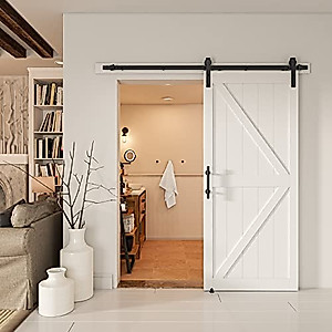 ALAMEDADT 36'' x84'' Sliding Barn Door Kit with 6.6 Ft Barn Door Hardware Kit, MDF, Solid Core, Combined with Handle and Floor Guide-Assembly Required-Include Installation Manual, K Shape, White