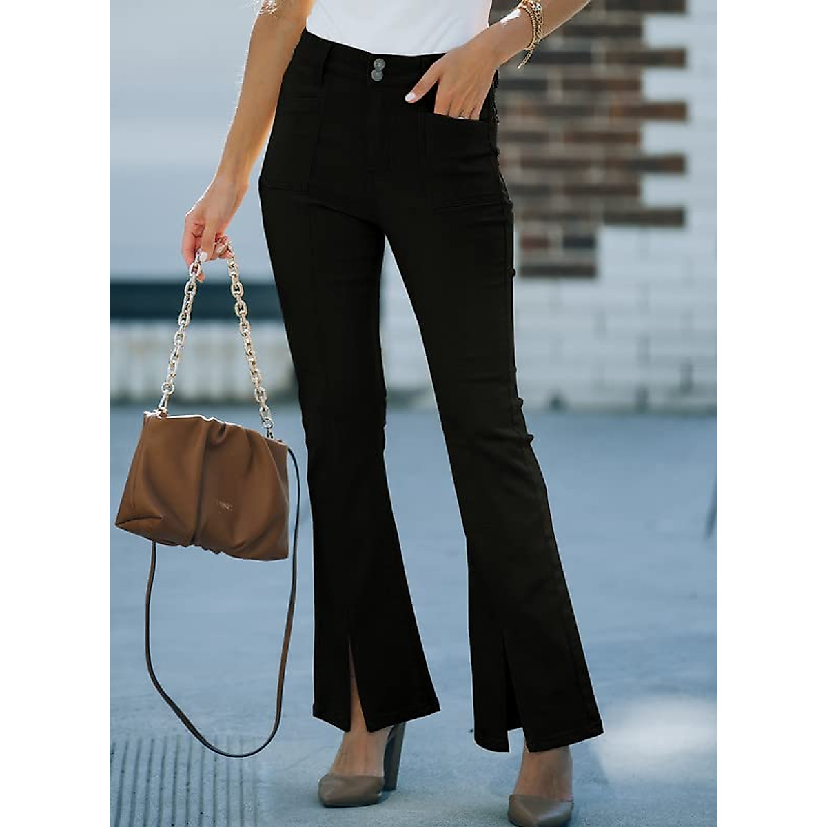 Dokotoo Womens High Waisted Bell Bottom Jeans Zipper Fly Flare Denim Pants Black Size 10