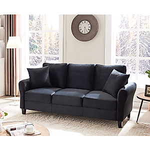 HUAYICUN Living Room Sofa Modern Sofa with 2 Pillow, 78 Inch Width Velvet Sofa, 3 Seater Sofa with Plastic Legs for Bedroom, Office (Black)