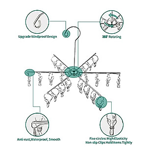 WYCQKL Laundry Drying Rack 2 Pack, 24 Clips Clothes Hangers, Collapsible Metal Dryer Rack for Drying Underwear, Towel, Socks, Baby Clothes, Bras, Herbs