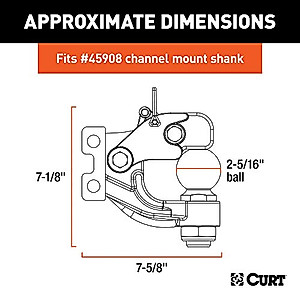 CURT 45922 Channel Mount Pintle Attachment with 2-5/16-Inch Ball, 20,000 lbs, Shank Required , Black