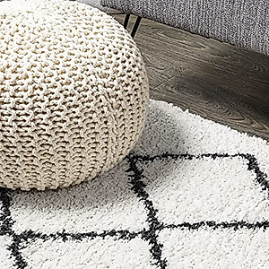 JONATHAN Y MOH410A-8 Cami Moroccan Style Diamond Shag Indoor Area-Rug Bohemian Contemporary Geometric Easy-Cleaning Bedroom Kitchen Living Room Non Shedding, 8 X 10, White/Black