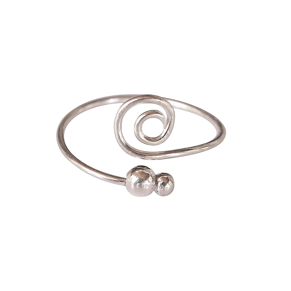 Handmade Silver Tiny Ball & Spiral Wire Warp Band Adjustable Toe Ring, 925 Sterling Silver, Swirl Thin Dainty Open Toe, Pinky or Knuckle Rings for Women, By MiYa Jewelry Creations