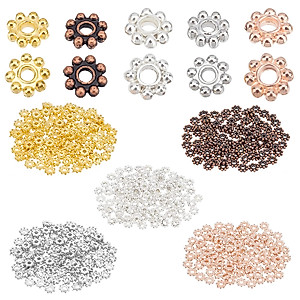 PH PandaHall 500pcs 5mm Flower Spacer Beads 5 Colors Tibetan Alloy Daisy Metal Spacers Mini Snowflake Loose Beads Craft Jeweley Beads for Bracelet Necklace Earring Jewelry Making