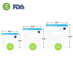 WHX Sous Vide Bags - 20pack Reusable Vacuum Zipper Bags for Sous Vide Cooking, 3 Sizes Food Storage Bags with 2 Sealing Clips for Anova and Joule Cookers