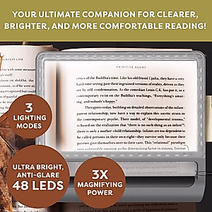 iMagniphy 3X Ultra Bright Page Magnifier for Reading with Anti-Glare LEDs (Evenly Lit Viewing Area) - Magnifying Glass with Light, Comes with 3 Lighting Modes (Warm, Cool, Combo) - Ideal for Seniors