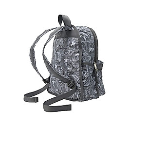 LeSportsac Hazel Whirl Basic Backpack/Rucksack, Style 7812/Color E443, Playful Modern Paisley Swirl, Lilac/Slate Grey Design Artfully Arranged on Neutral Charcoal Grey Backpack