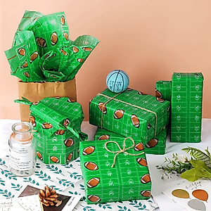 Kavoc 100 Sheets 20 x 14 Inch Football Tissue Paper Rugby Ball Wrapping Paper Sheets Bulk for Gift Wrapping Green Football Field Tissue Paper for Birthdays Party Gift Bag DIY Pompom Confetti Crafts