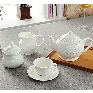 FUYU Relief White Ceramic Creamer and Sugar Bowl Set Coffee Serving Set Cream Pitcher