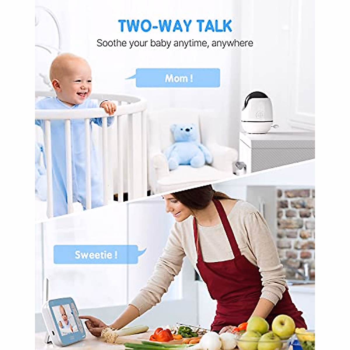 iDOO Baby Monitor, Baby Monitor with Camera and Audio 720P, Baby Monitor no WiFi with Night Vision, 5" HD Display, Remote Pan-Tilt-Zoom, 900 ft Long Range, Two-Way Talk, Room Temperature, Lullabies