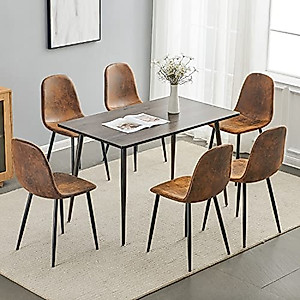 HOMY CASA Dining Chairs Set of 6, Modern Mid-Century Style Dining Room Side Chairs Accent Chairs with Black Metal Legs Comfortable for Kitchen Lounge Farmhouse, Rustic Brown, 6PCS(Only Chairs)