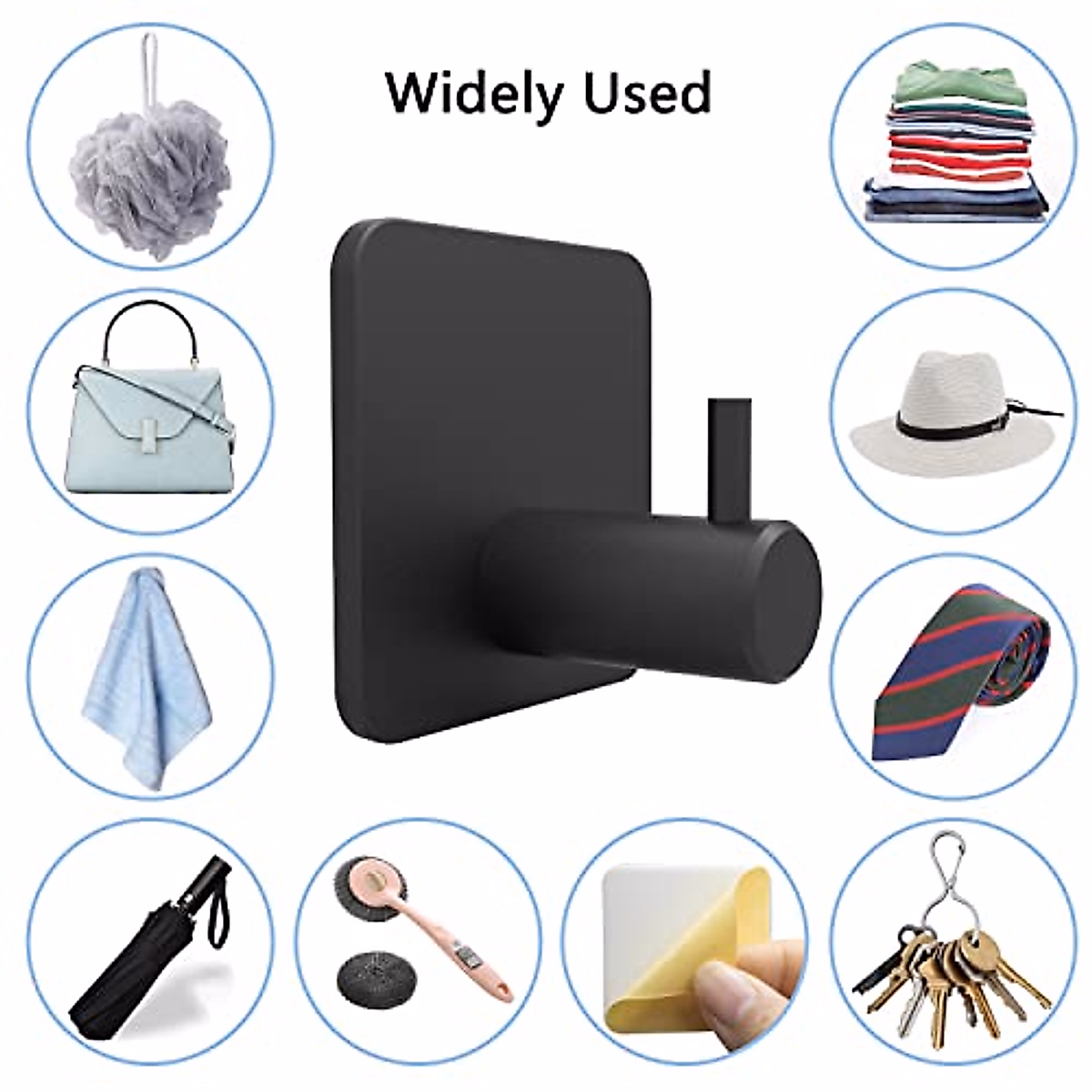 PMMASTO Adhesive Hooks Heavy Duty Stick on Wall Waterproof Aluminum Towel Hooks Door Hooks Adhesive Towel Hooks Adhesive Holders for Hanging Hat Towel Coat Robe Clothes Bathroom Bedroom 6PC (Black)