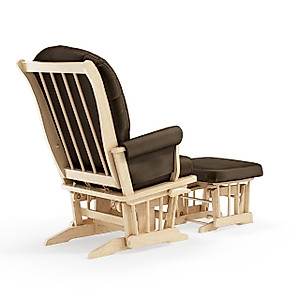 Dutailier Adele 3193 Wooden Glider Multiposition-Lock Recline with Ottoman, Natural/Velvet Chocolate