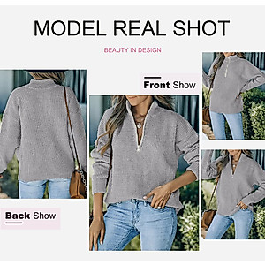 Dokotoo Womens Quarter Zip Sweater Long Sleeve Waffle Knit Casual Tops for Women Fashion 1/4 Zipper Pullover Chunky Gray Sweaters V Neck Oversized Sweater Fall Winter Outfits Clothes X-Large