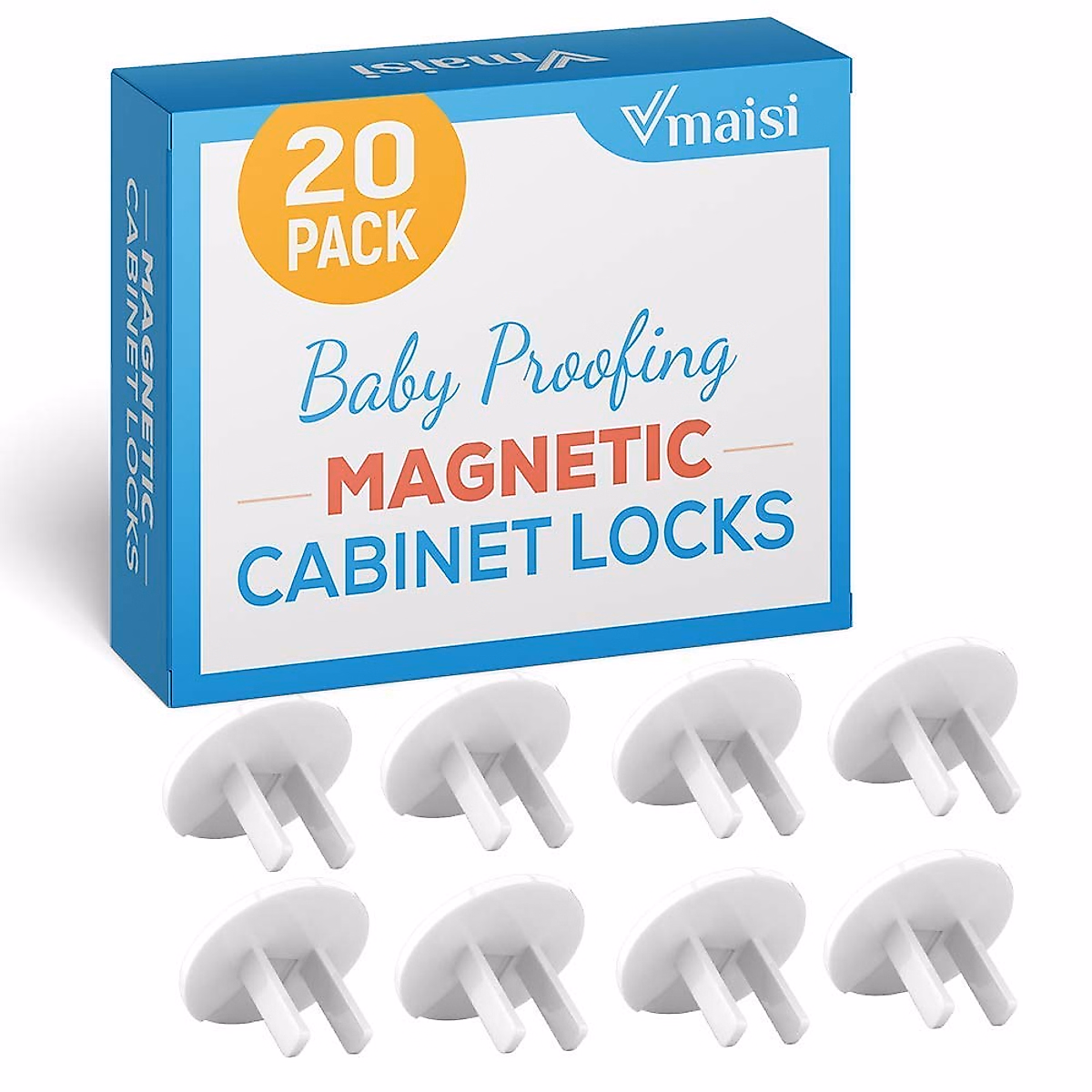 60 Pack - Baby Proofing Magnetic Cabinet Locks 20 Locks & 2 Keys Bundle with 38 Pack Baby Proofing Outlet Covers