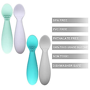 PandaEar Baby Infant Spoons BPA Free, 4-Pack, Soft Silicone, Self Feeding Fat Handle Utensil