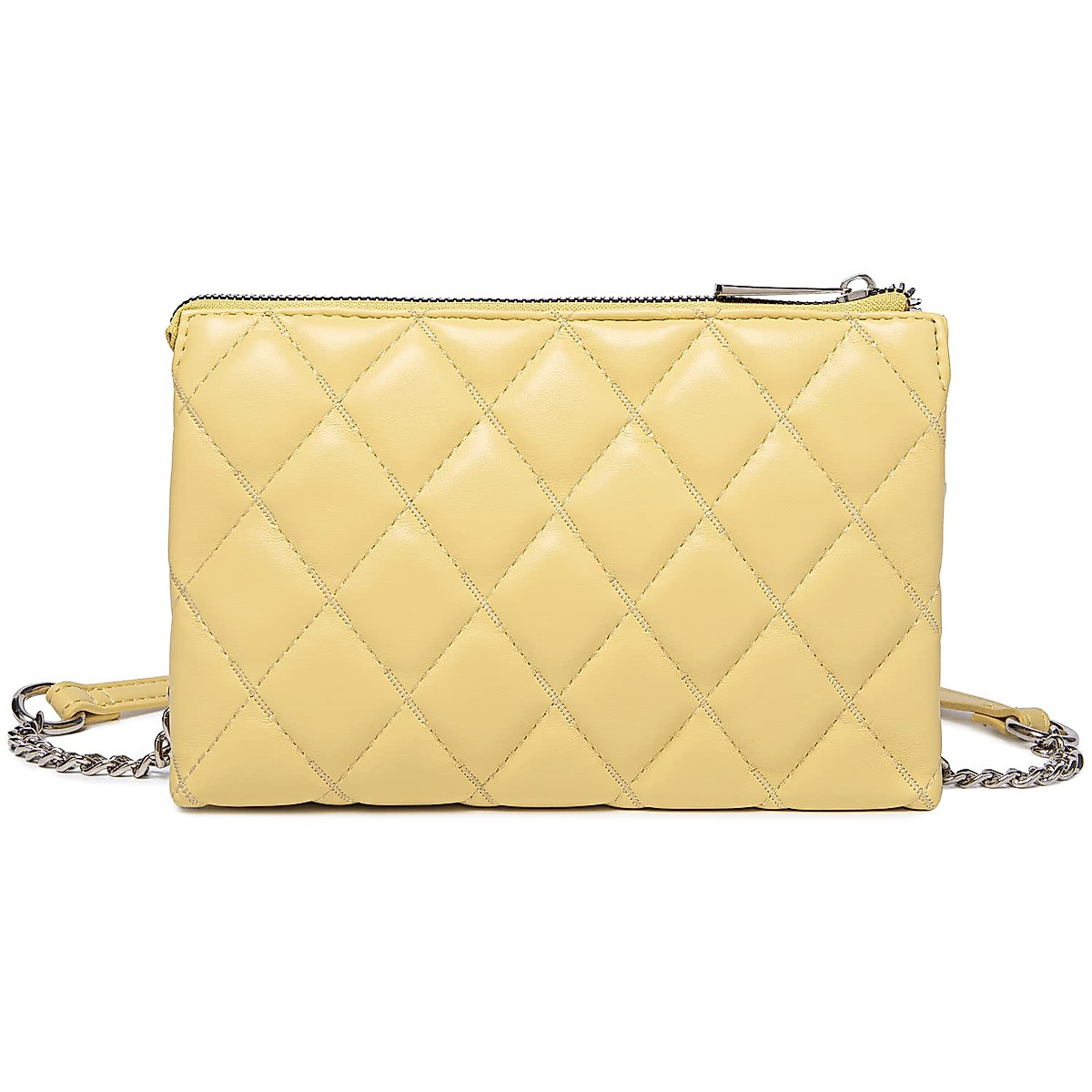 Trendy Small Crossbody Shoulder Bag for Women,Vegan Leather Quilted Cute Cross body Envelop Yellow Purse with Chain Strap