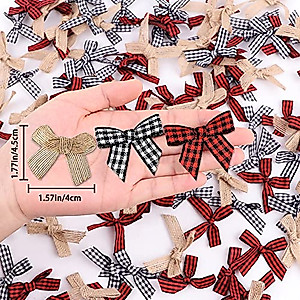JOICE 120pcs Christmas Mini Burlap Bow Buffalo Plaid Bow for Craft，White and Black Checkered Bows Red and Black Gingham Ribbon Bows Farmhouse Home Decoration for Christmas Tree Gift Decorations (3 Colors)