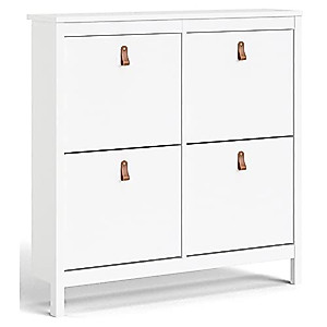 Pemberly Row Modern-Traditional Style 4 Drawer Shoe Cabinet, 16-Pair Shoe Rack Storage Organizer in White