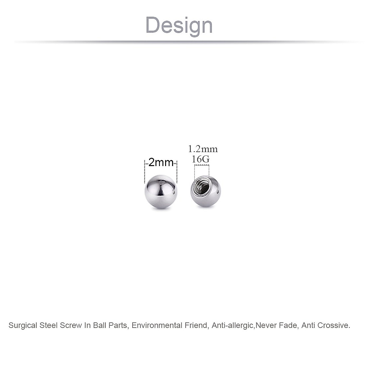 COTTVOTT Threaded 316L Steel Replacement Balls Piercing Parts for Body Jewelry Labret Belly Rings Tongue Barbell 16G Pack of 10 (10pcs 16G 2mm)