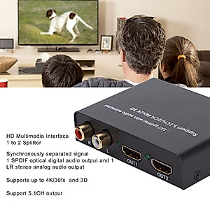 4K HD Multimedia Interface Splitter, Easy to Install DAC Chip Black Iron Box Audio Converter 5.1CH/2CH with Status Indicator Lamp for HDTV