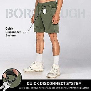 Born Tough 9 Inch Inseam Men’s Gym Workout Shorts, Athletic Bodybuilding Shorts for Men with Zipper Pockets & Waist Loop (as1, alpha, l, regular, regular, Military Green)