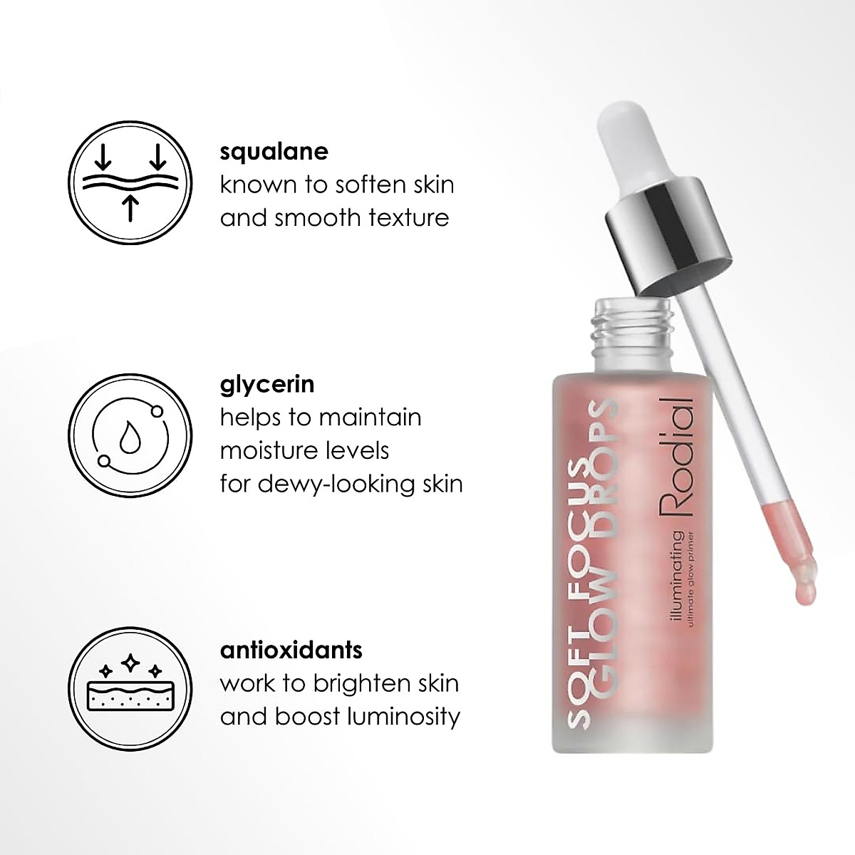 Rodial Soft Focus Glow Booster Drops 1.05 fl oz, Illuminating Skin Serum with Glycerin and Antioxidants, Perfectioning and Smoothing Dewy Makeup Base, Weightless Formula
