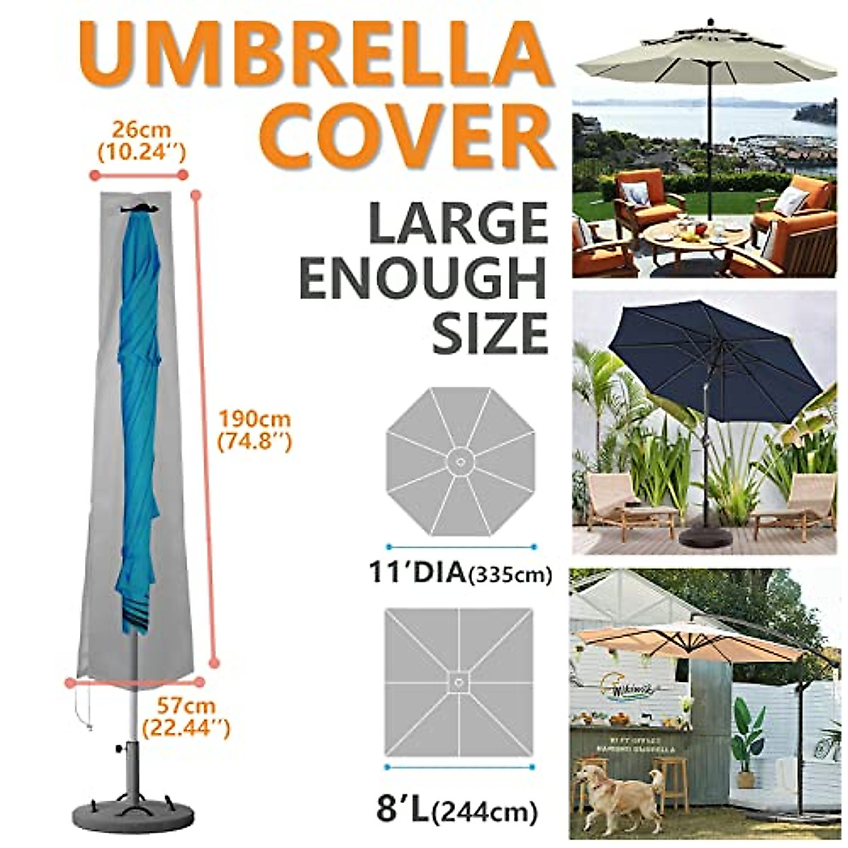 Umbrella Covers,Patio Waterproof Market Parasol Covers with Zipper for 7ft to 11ft Outdoor Umbrellas Large