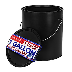 1 Gallon Plastic Paint Bucket (Black) - Triple Lock Airtight Seal - Minimizes Skimming - Rust Proof - Odor & Chemical Resistant - 128 Fl Oz All-Plastic Paint Can with Metal Handle - Stock Your Home