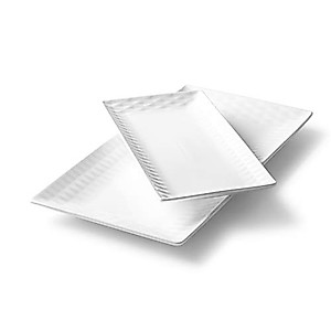 Roscher White Porcelain Serving Platter Set w Pure Pattern (2-Pack) Small and Large Kitchen and Dining Decorative Plates and Room Decor Classic Farmhouse Style (Diamond)