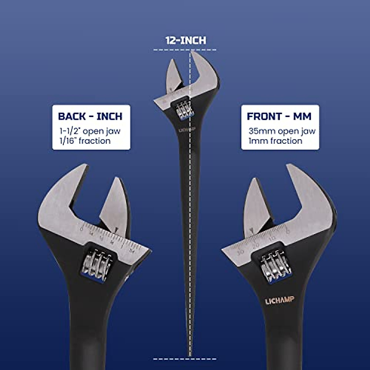 Lichamp 3pcs Spud Wrench Set, Include 12 inch Spud Wrench, 3/8" x 1/2" Dual Head Ratchet Spud Wrench and 3/4" x 7/8" Dual Socket Scaffold Wrench