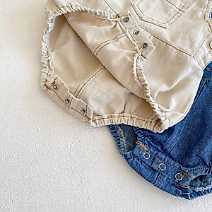 HOOLCHEAN Baby Boy or Girl Denim Bodysuit with Straps Infant Cotton Jeans Romper (Blue, 66: 0-3 Months)