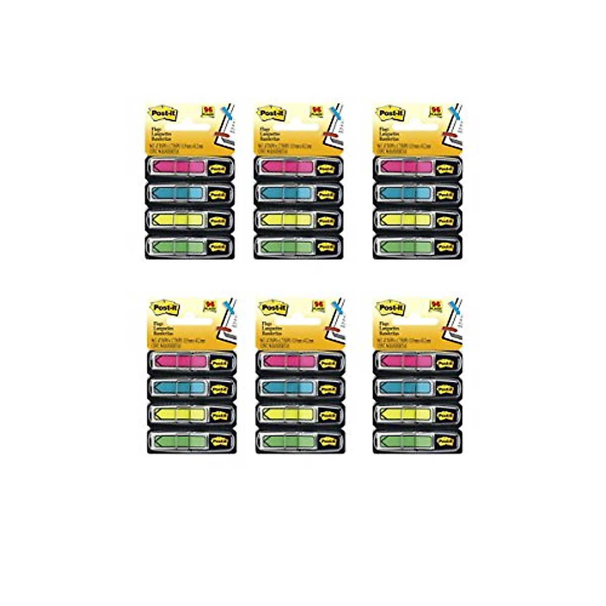 Post-it Arrow Flags, Assorted Bright Colors, 1/2-Inch Wide, 24/Dispenser, 4-Dispensers/Pack, 6 Packs