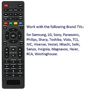 Amiroko Universal TV Remote Control for LG, Samsung, Sony, Philips, Panasonic, Sharp, Toshiba, Hitachi, Vizio, TCL, JVC, Hisense, Vestel, Seiki, Sanyo, Insignia, Magnavox, RCA, Westinghouse Smart TVs